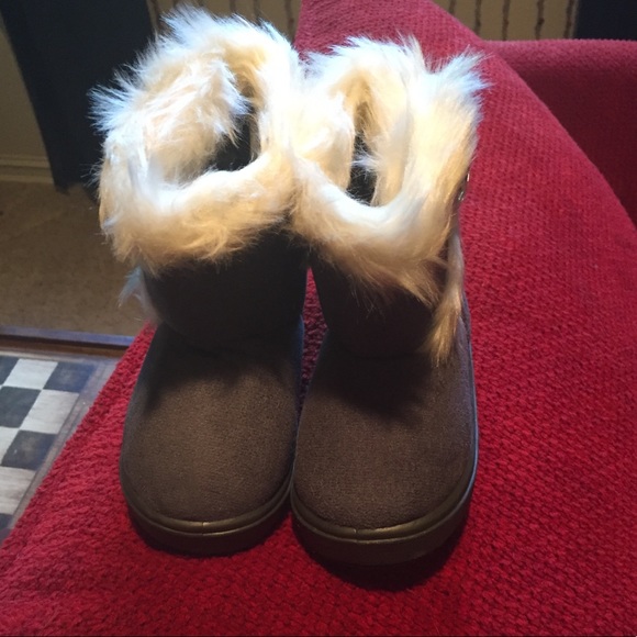 Shoes | 425 Gray Faux Fur Heart Gem Boots | Poshmark